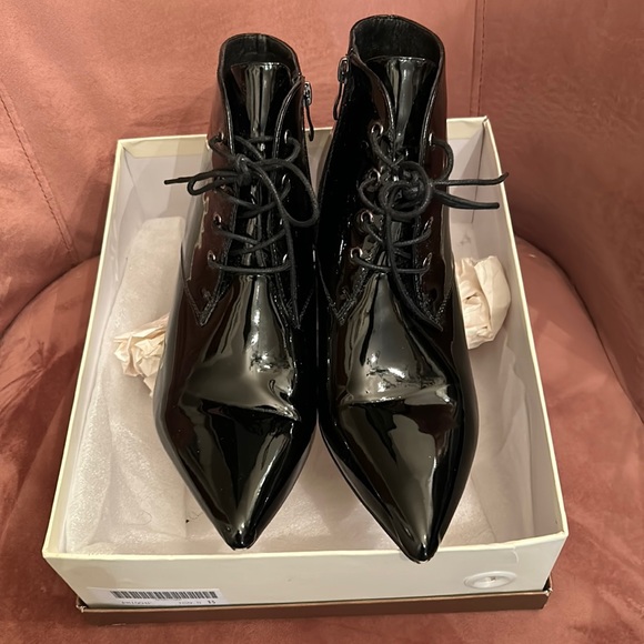 Shoes | Black Patent Leather Kitten Heelbooties | Poshmark
